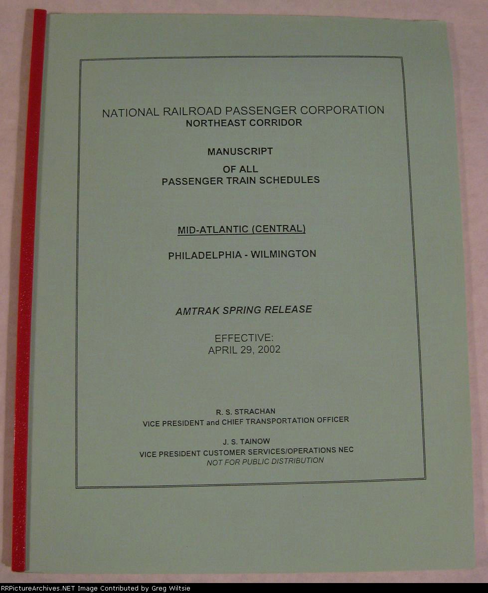 Amtrak Northeast Corridor Manuscript of all Passenger Train Schedules ...