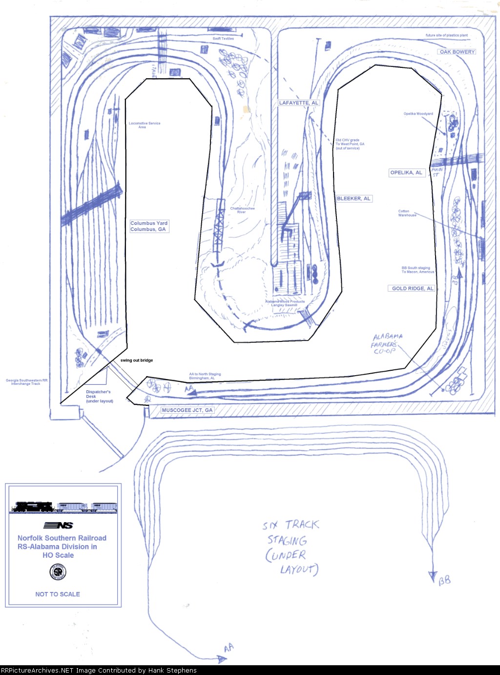 Sketch layout plan of RS Alabama Division in HO