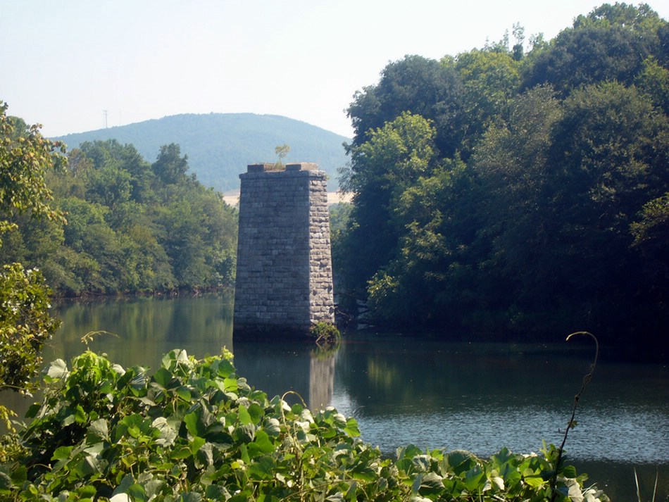 The Old Western and Atlantic Bridge Support Rises out of the Water