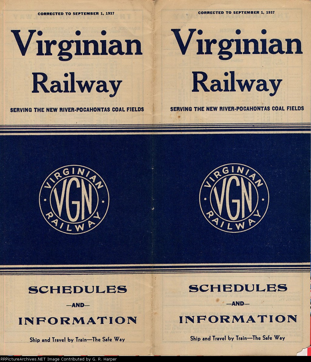 Virginian Ry - VGN - 1937 timetable cover