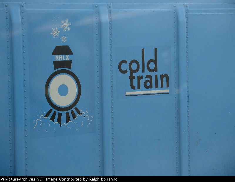 Close up of logo on blue reefer. logo shows "RRLX" but car is lettered ...