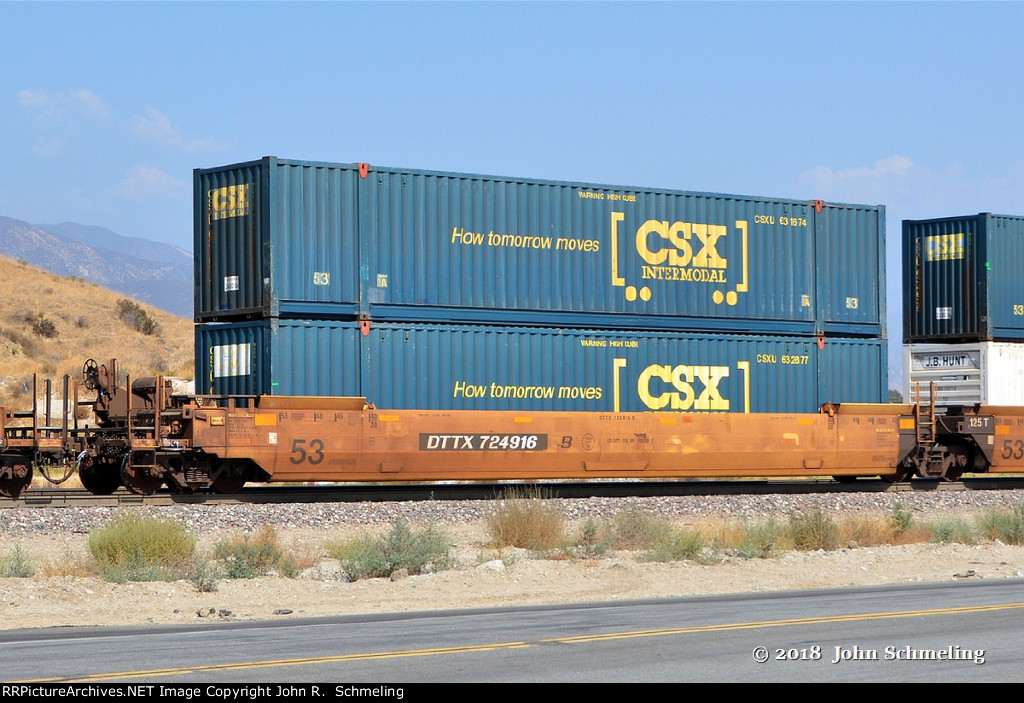 DTTX 724916-B with CSX Containers at Verdemont CA. 9/2/2018