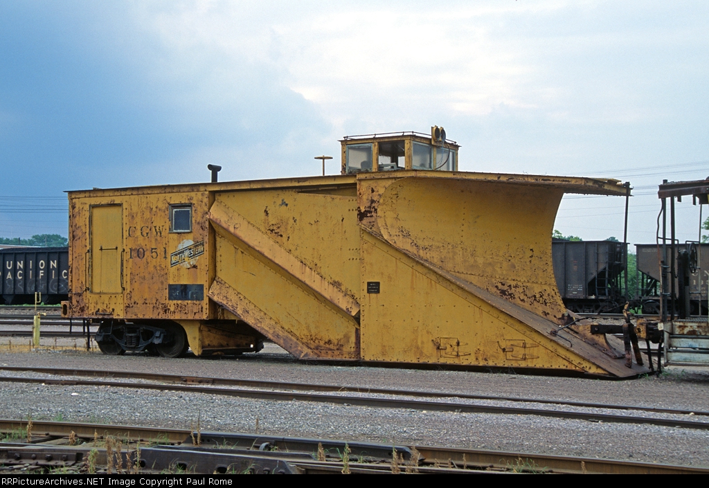 CGW 1051, Russell Snow Plow, at CNW's Butler Yard