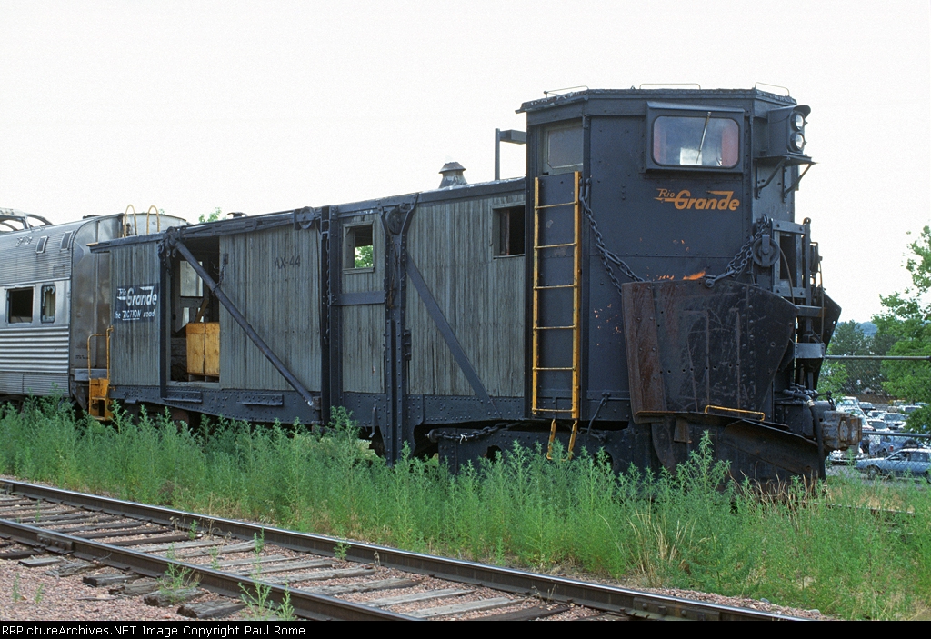 DRGW AX-44, wood sided Jordan Spreader, at DRGW's Burham Shop
