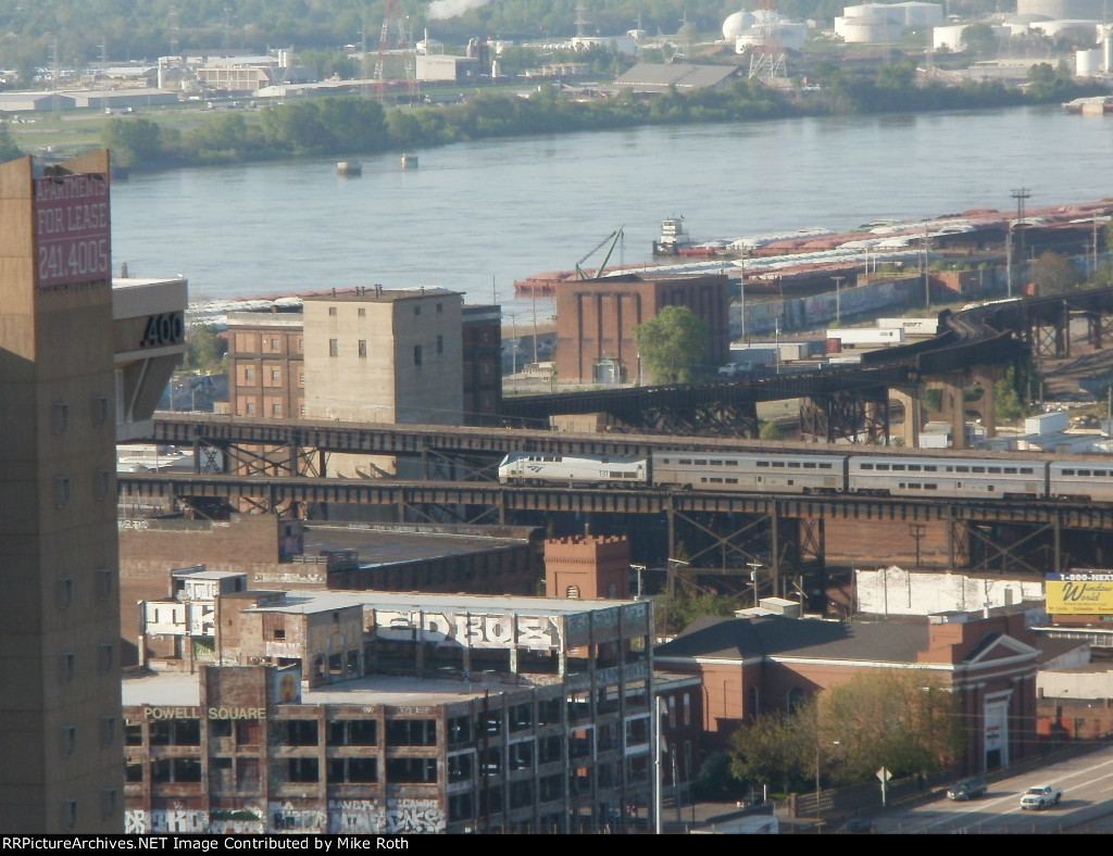 AMTX 131 leads the northbound Texas Eagle on a trestle ride