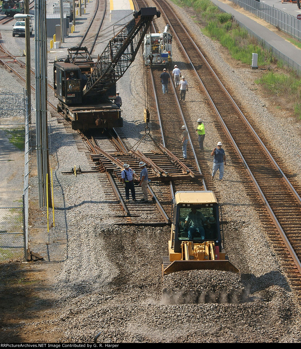 The new frog section is delivered while the dozer continues to grade ...