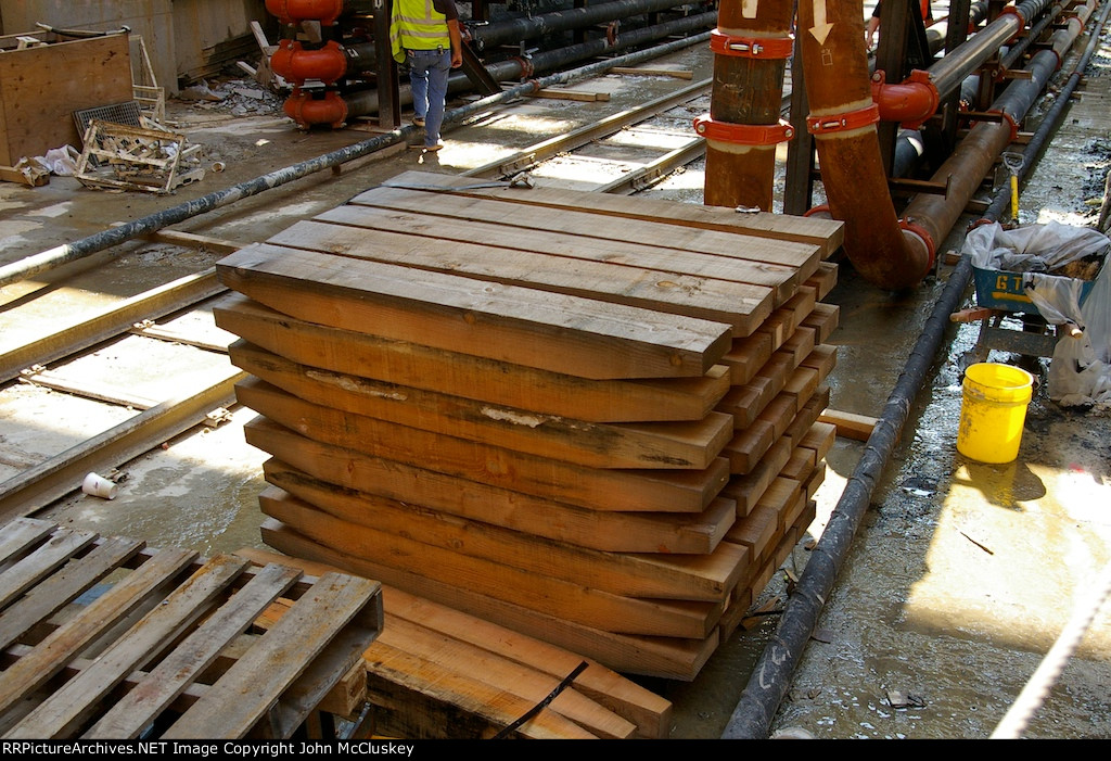 Temporary timber railroad ties for the bores
