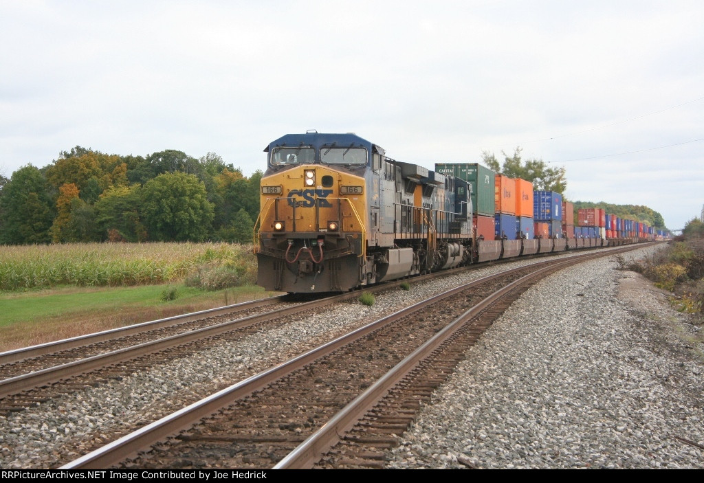 CSX 166 Westbound with Container Train just East of St. Joe, IN 10/1/2011