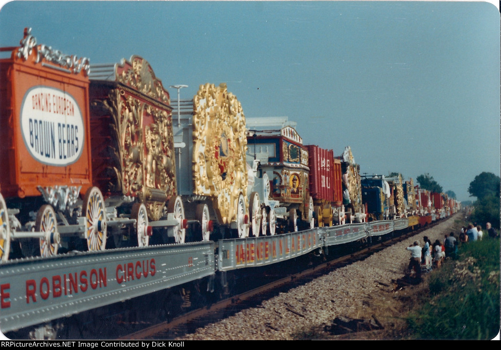 Circus train flats with wagons