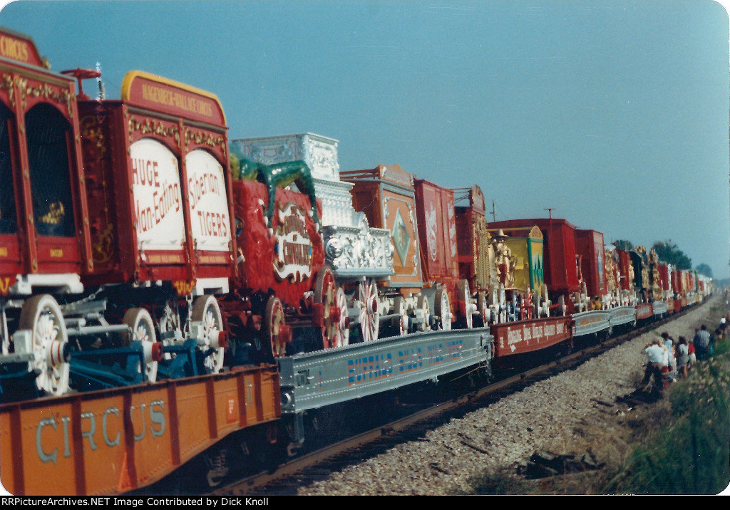 Circus train flats with wagons
