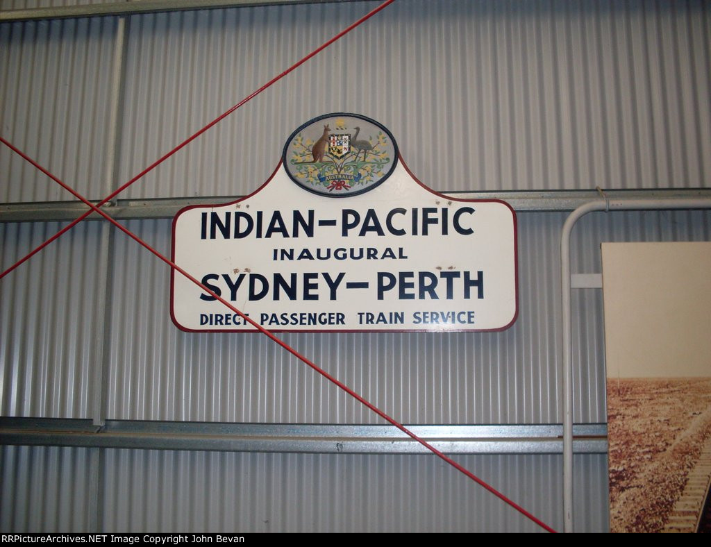 Inaugural Indian Pacific sign from lead loco