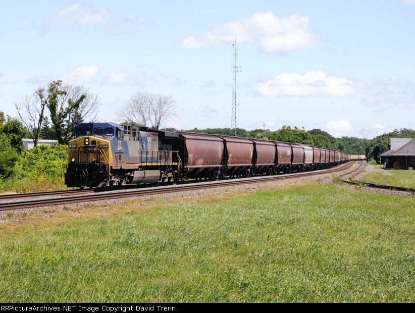 CSX 27 leads Westbound CSX G343 at MP 127.9 on track number one.