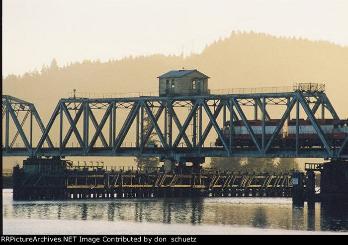 Coos Bay Turn crossing the swing span bridge,near Florence ,Oregon