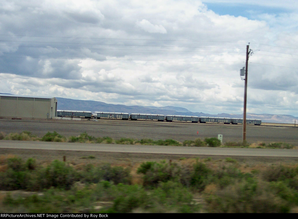 A closer view of the string of covered gondolas