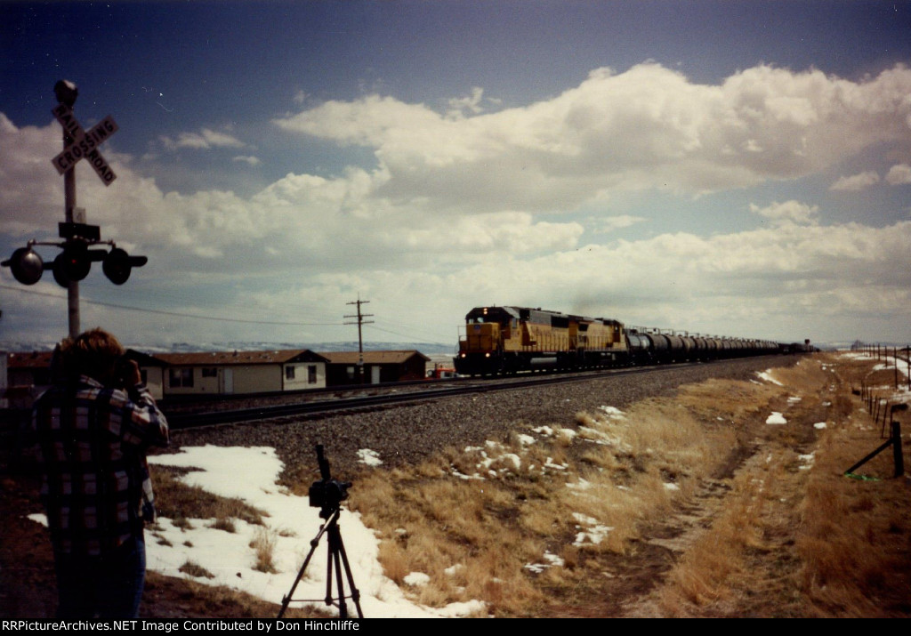UP Freight Train running ahead of the Railfair bound Steam Special - 1991