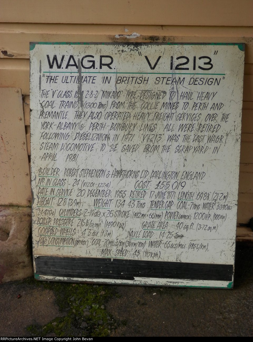 Western Australian Government Railway - V1213 specs sign