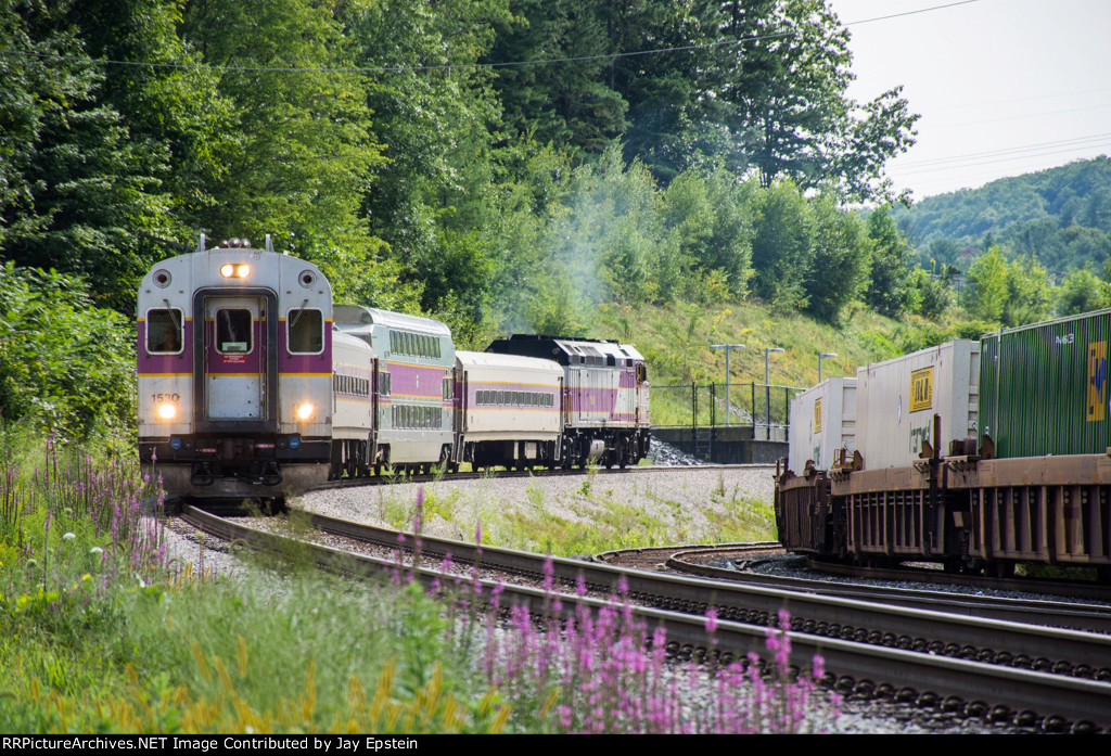As 22K moves east on the right, and MBTA inbound departs Wachusett
