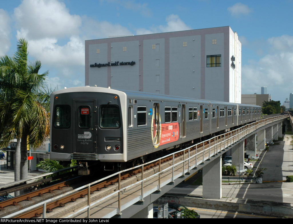 Southbound Miami Metrorail Train at CGV Station