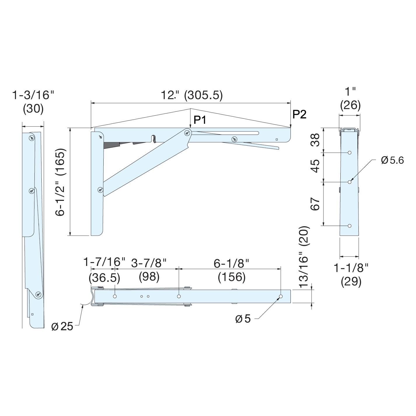 Sugatsune America SLEB303EPD Folding Brackets with Damper, 330 lb Load Capacity - Electro ...