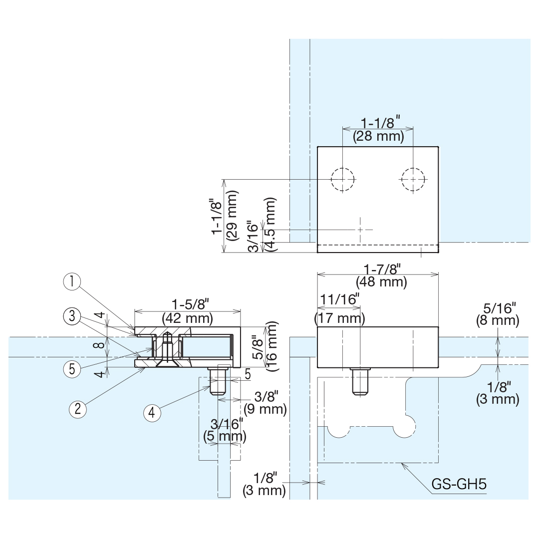 Sugatsune America SLGS-GB5-R-BL Bracket for Inset Glass Door Hinge - Black Finish