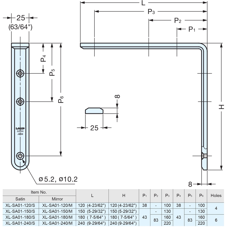 Sugatsune America SLXL/SA01/150/M Angle Bracket, 5-15/16" Depth ...