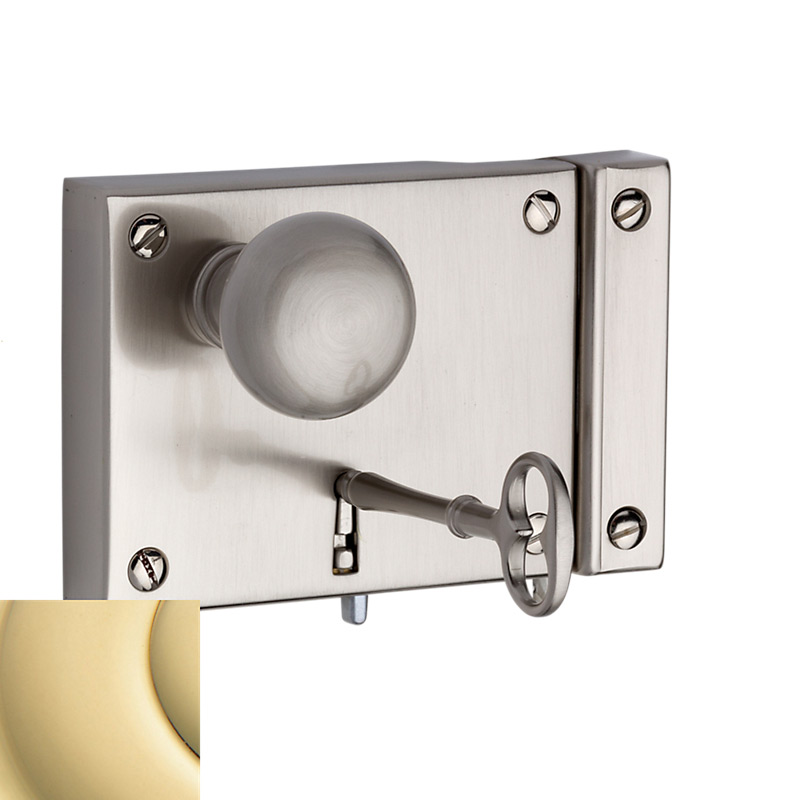 Baldwin 5704.031 Small Horizontal Cylinder Rim Lock - Non-Lacquered Brass