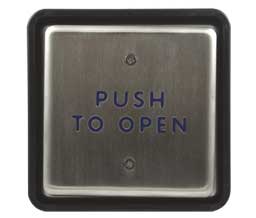 BEA 10PBS45 4 1/2" Square Stainless Push Plate with Blue "Push To Open ...