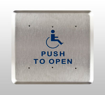 BEA 10PBS61 6" Square Stainless Push Plate, Blue Handicap Logo & Blue ...