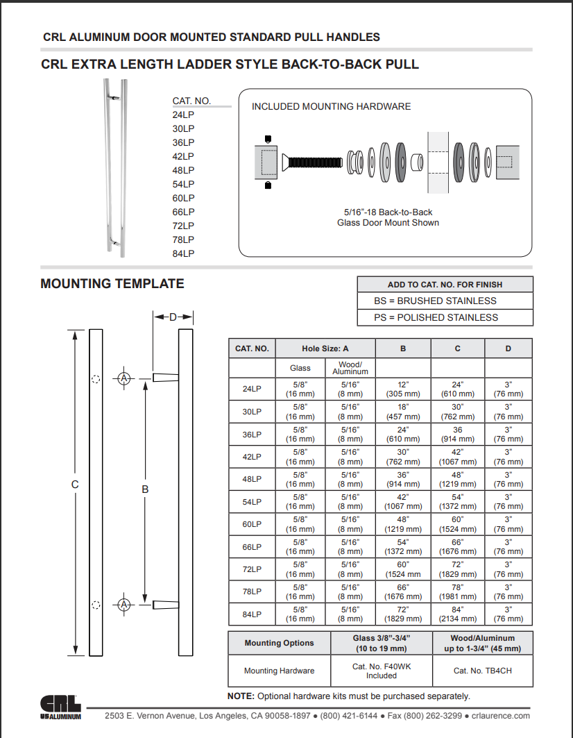 CRL 48LPBS 48" Extra Length Ladder Style Back-to-Back Pull Handle ...