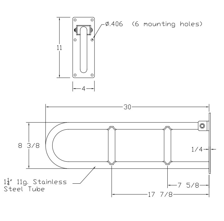 Elcoma 98-2230-S 30" Heavy Duty Friction Hinge Flip-Up Safety Rail with ...