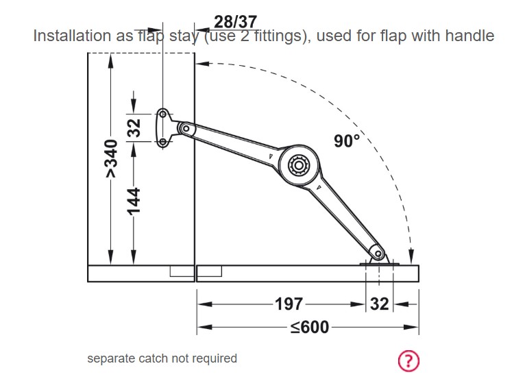 Hafele 373.66.700 Lid Stay, Duo Forte, Individual Component, for Wooden ...