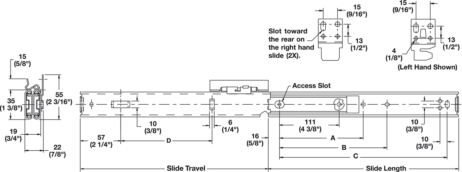 Hafele 422.94.955 Slide, Accuride 340, C340-176-22D Model, Lock-Out, Side Mounted, Steel, Zinc ...