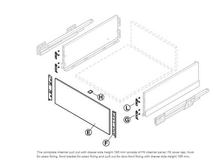 Hafele 551.89.519 Inset Drawer System With Railing, For Internal Drawer ...