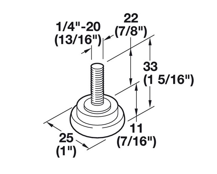 Hafele 651.04.332 Base Leveler, 1/4" - 20 mm x 22 mm, Black