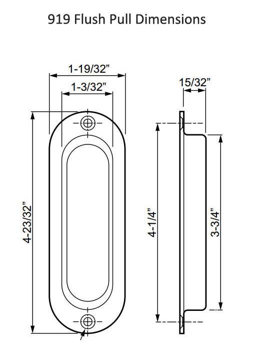 IVES 919-626 Oval Flush Pull 4-3/4" - Satin Chrome Brass