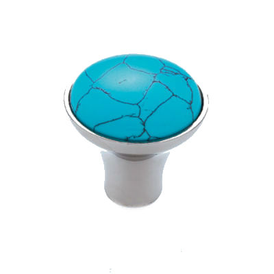 JVJ 49014 Polished Nickel Finish 30 mm Round Glass Knob - Turquoise Knob, Composition Turquoise