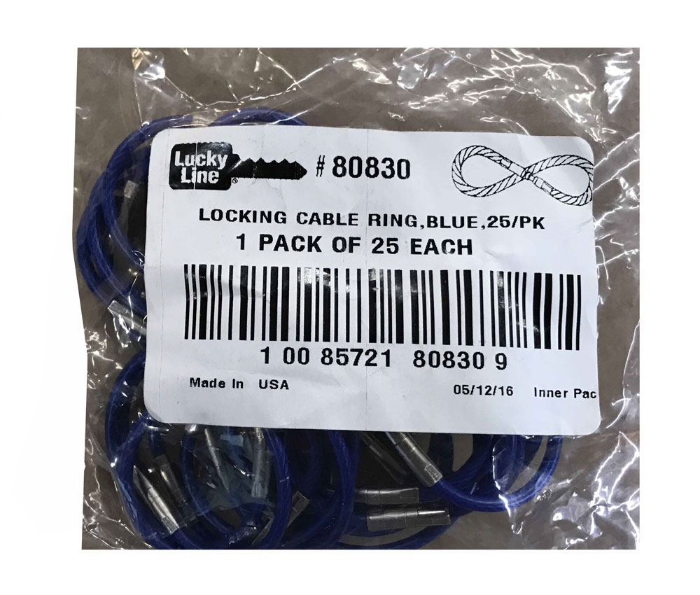 Lucky Line Products 80830 Locking Cable Key Ring, Blue, 25/pk