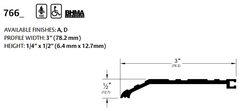 Pemko 766-10BE 24" Offset Half Saddle Threshold - 3" W x 1/2" H x 1/4 ...