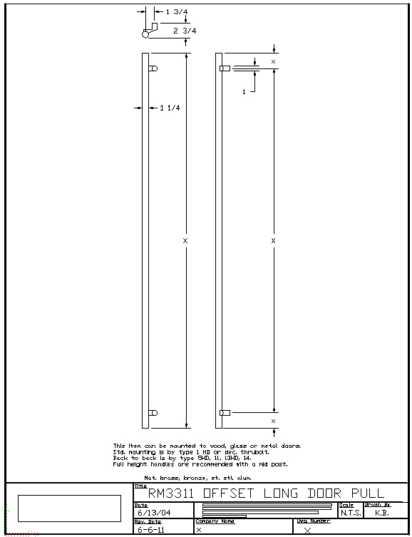 Rockwood RM3311-36-630 MegaTek - Post Mount Offset Flat Ends Pull Bar 1 ...