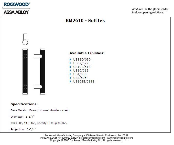 Rockwood RM2610-32-612 Straight Square Ends SoftTek Santoprene Grip ...