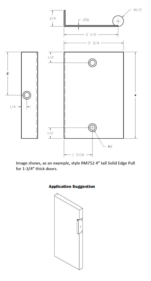 Rockwood RM753-8-12-630 Solid Rod 8" Edge Pull for Bevel Edge Doors ...