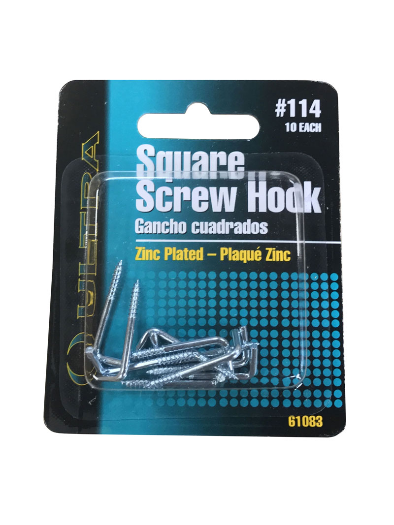 Ultra Hardware 61083 Card of 10 Zinc Plated Square Screw Hook