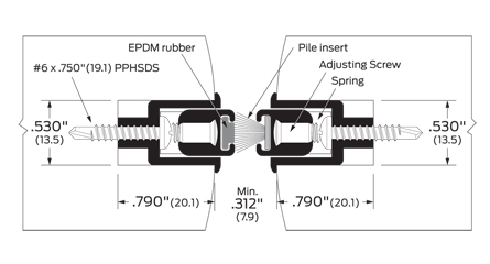 Zero 156AA 80" Clear Anodized Adjustable Mortised Astragal with Brush