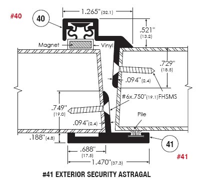 Zero 41AA 96" Clear Anodized Exterior Security Astragal with Brush