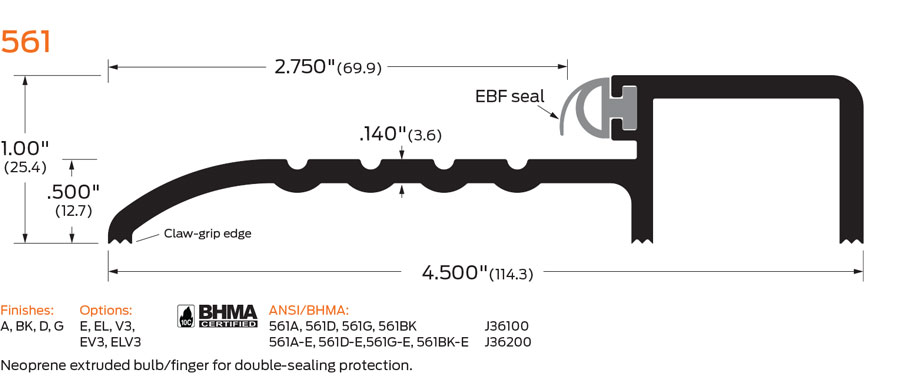 Zero 561A 84" Rabbeted threshold with Neoprene Insert, 4.5"W x 1"H, 84 ...