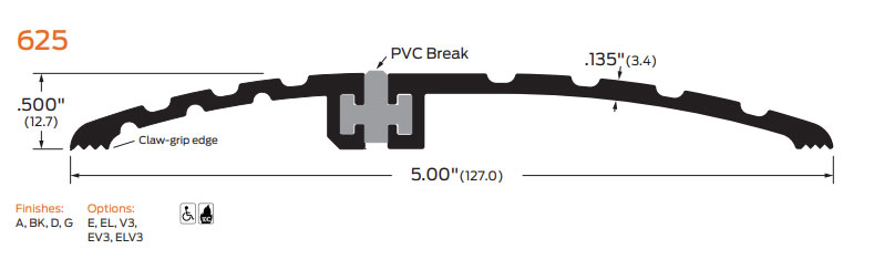 Zero 625A 36 Thermal Break Threshold, 5"W x 1/2"H, 36" Length, Mill ...