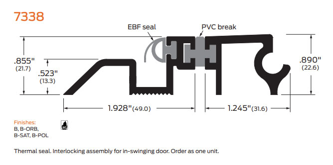 Zero 7338B 86 Adjustable Interlocking Threshold Section with PVC Break and EBF Seal, .890"H, 86 ...