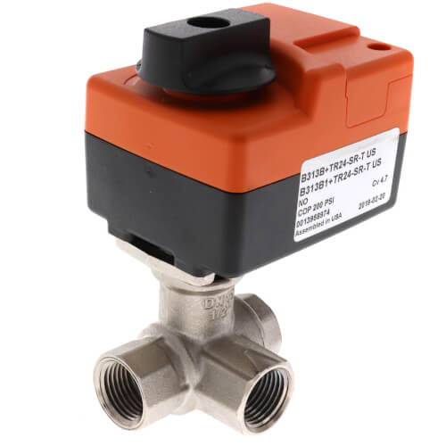 B313B-TR24-SR-T - Belimo B313B-TR24-SR-T - 1/2" 3-Way Characterized Control Valve w/ Non-Spring ...