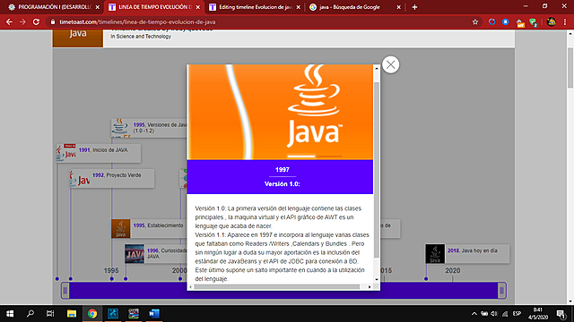 Evolucion de java BRYAN MORA timeline | Timetoast timelines