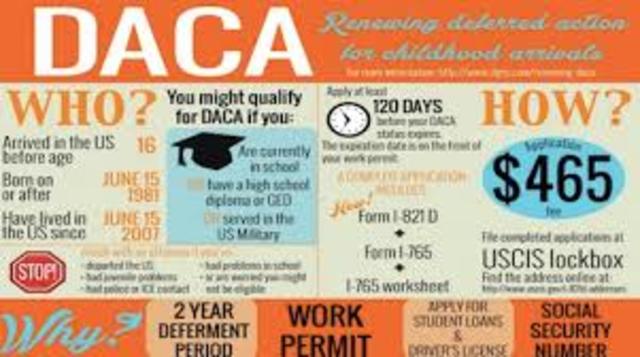 DACA June 5, 2012 to September 29, 2017 timeline | Timetoast timelines